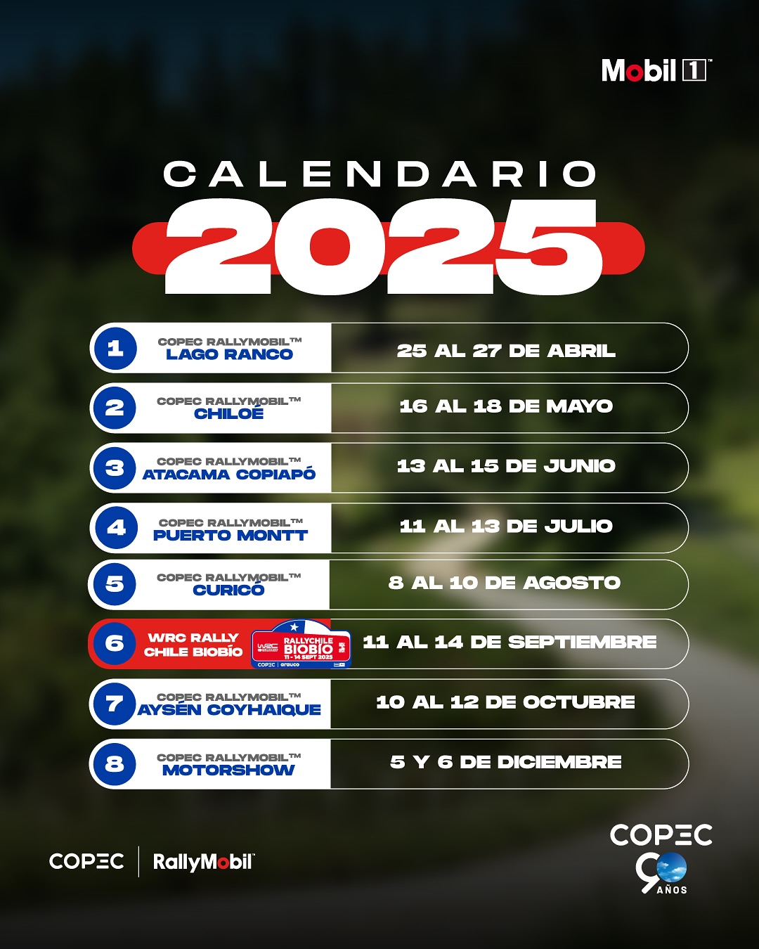 Calendario Copec RallyMobil 2025