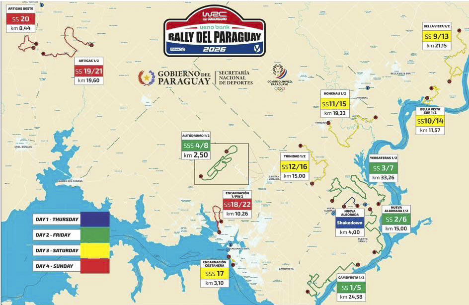 Tramos WRC Paraguay 2026: el Rally más largo del campeonato